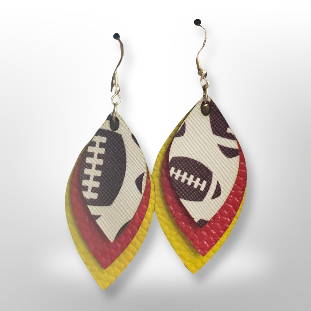 Kansas City Chiefs Red and Gold Football Earrings